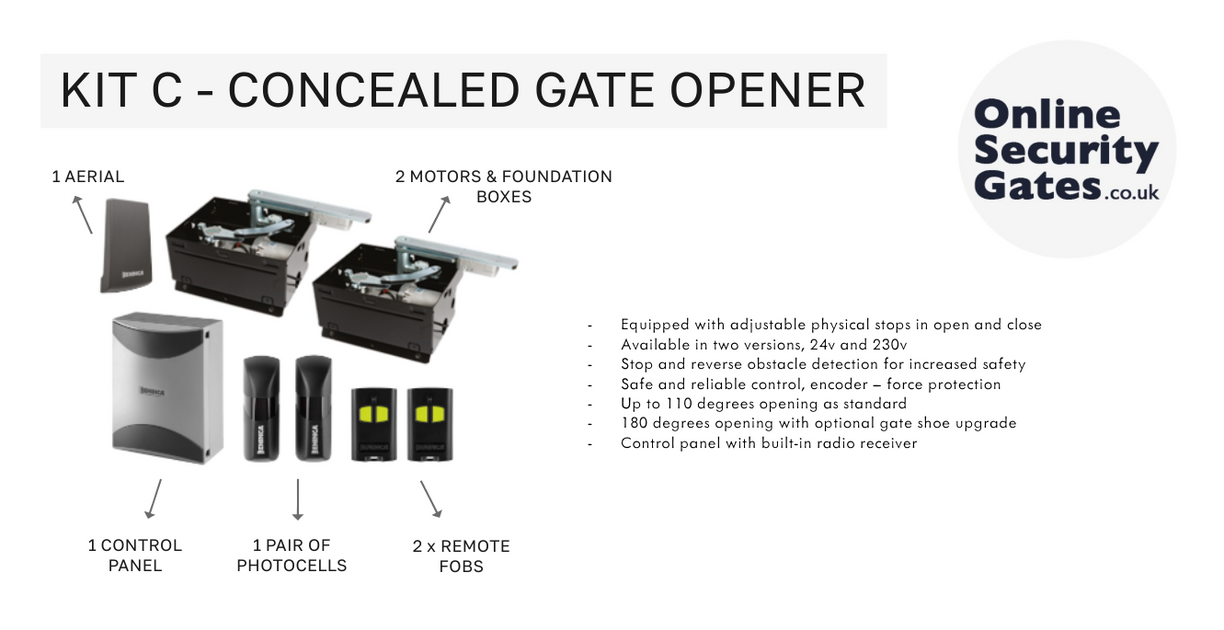 Kit C: Concealed Gate Opener 230v and 24v - Complete with 3 Year Warra ...