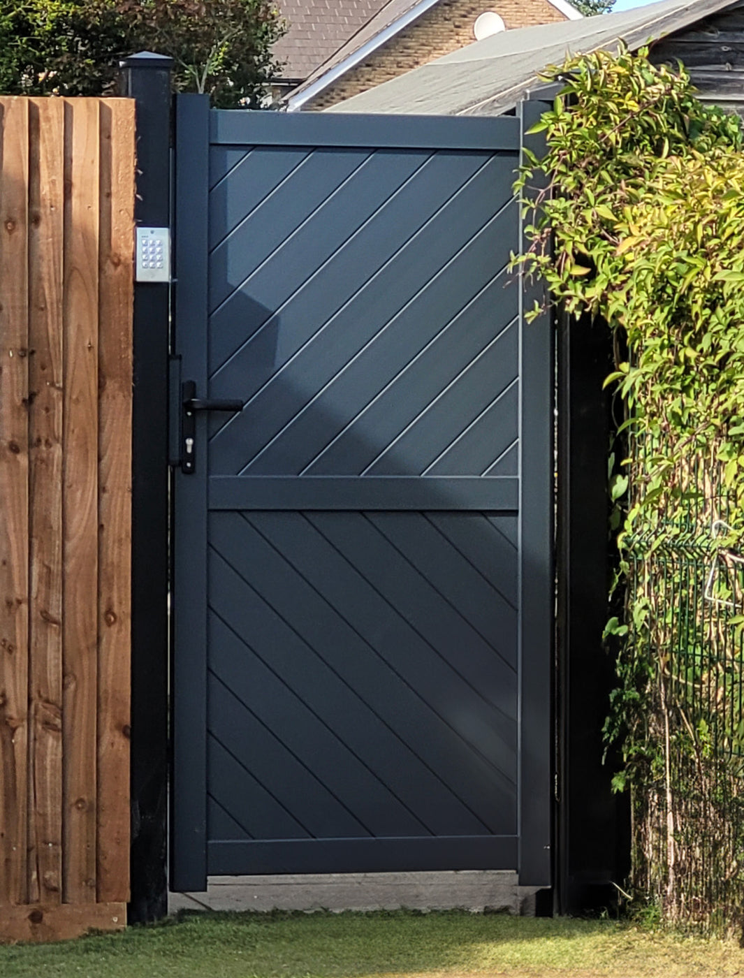 Aluminium Pedestrian Gate with Diagonal Solid Infill — Online Security ...