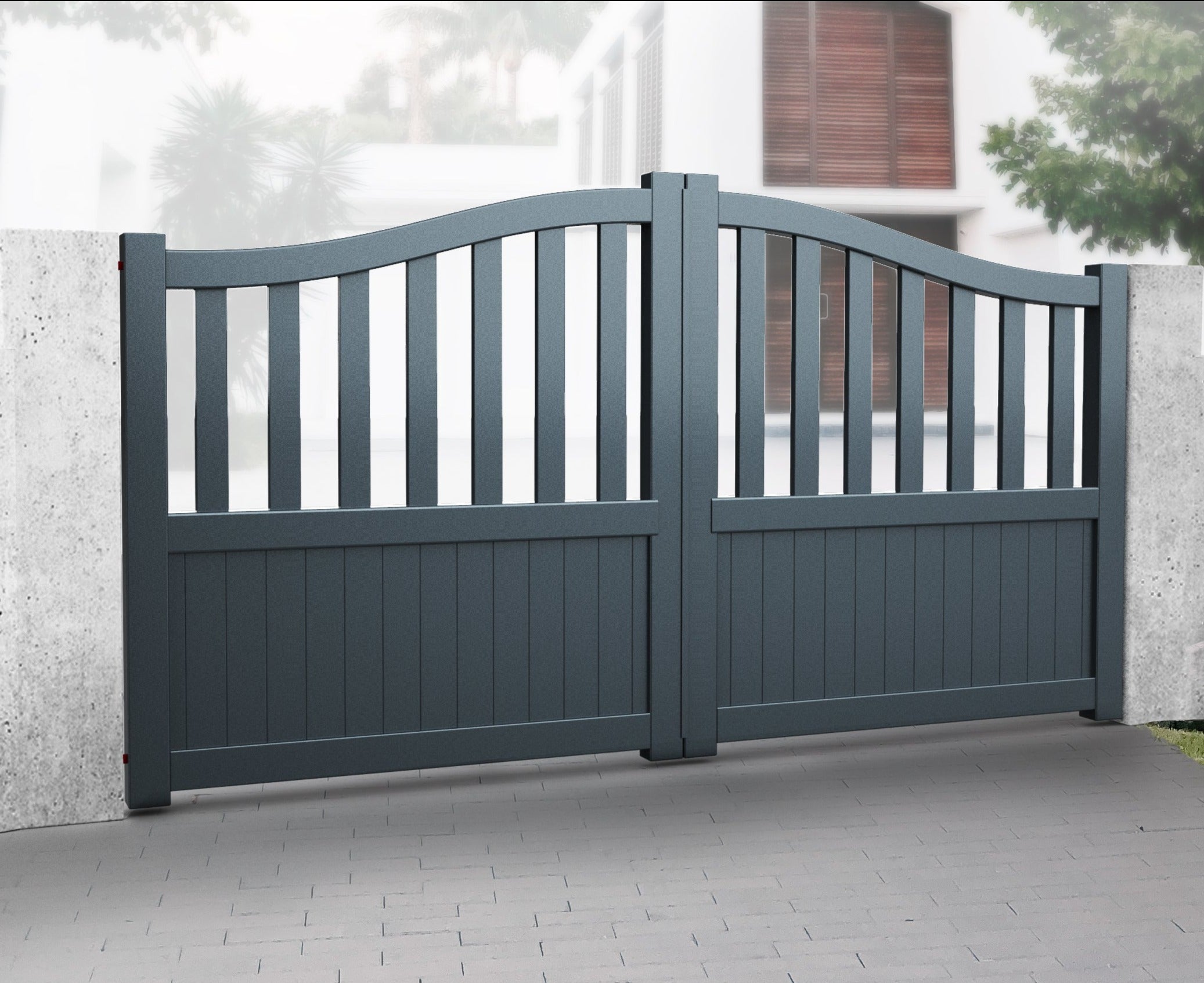 The Nelson - Aluminium Driveway Gates with mixed infill - Bell curved ...